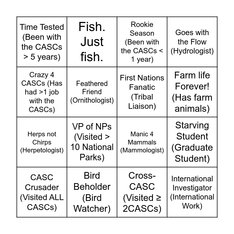 CASC Scavenger Hunt Bingo Card