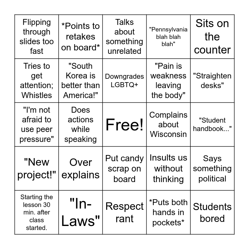 My Geography Teacher in a Nutshell Bingo Card