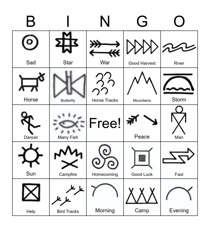 Native American Symbols Bingo Card