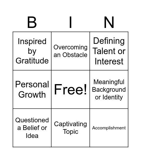 Personal Statement Bingo Card