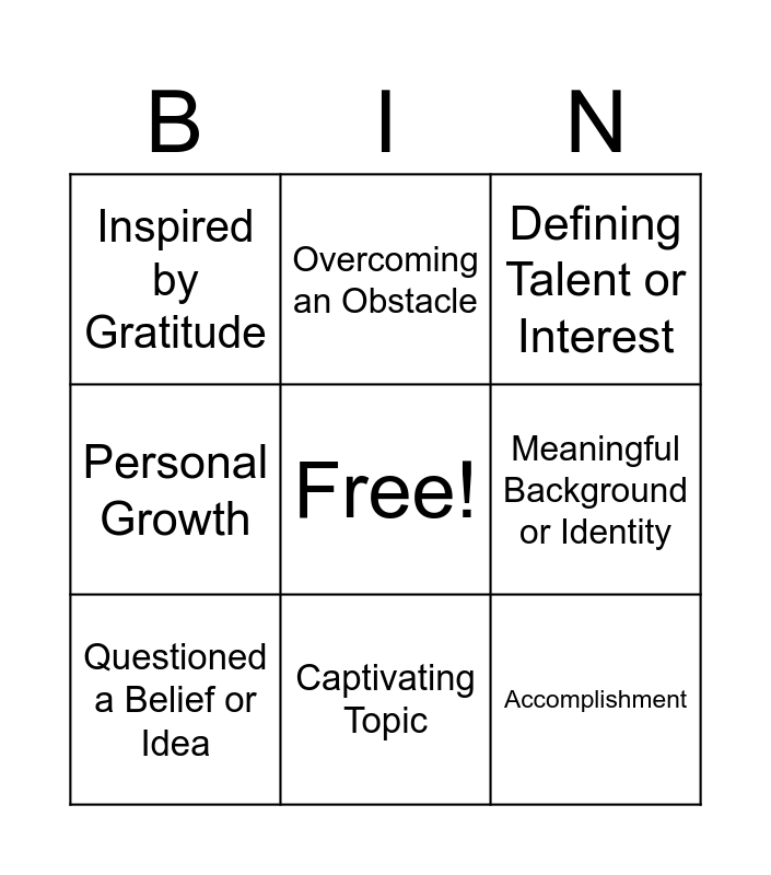 Personal Statement Bingo Card