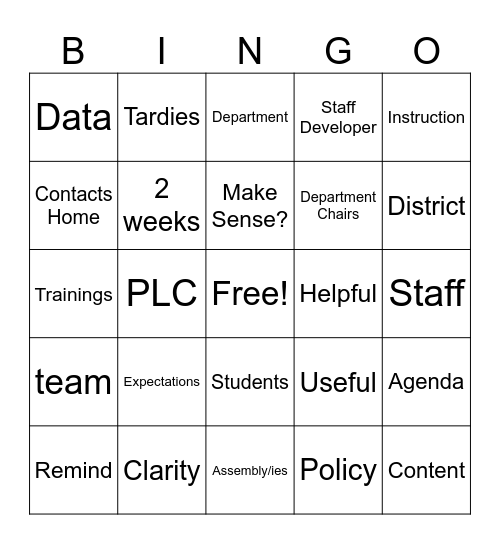 Faculty Meeting Edition Bingo Card