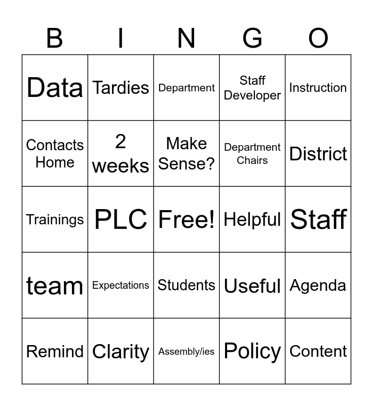 Faculty Meeting Edition Bingo Card