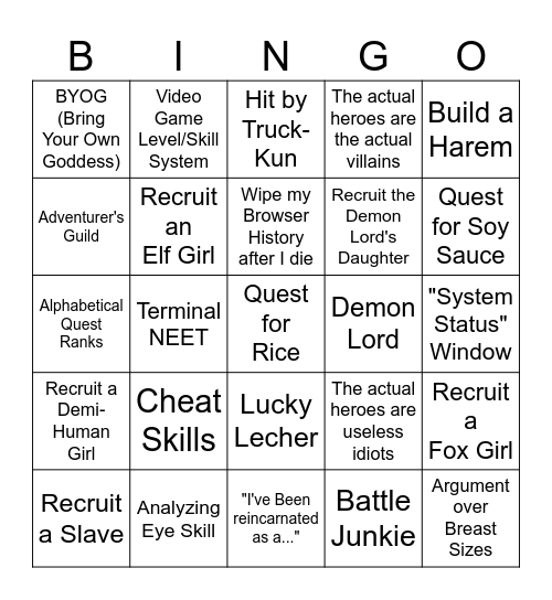 Esekai Bingo Card
