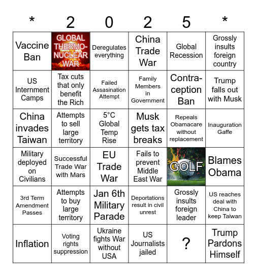 Trump 2025 Bingo! Bingo Card