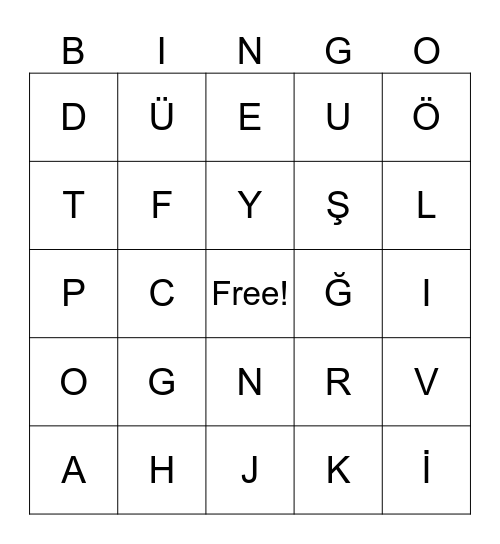 Turkish Scrabble Bingo Card
