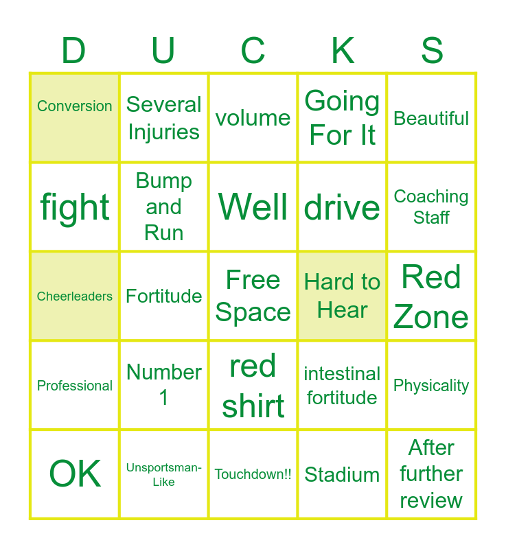 Ducks vs Turtles Bingo Card