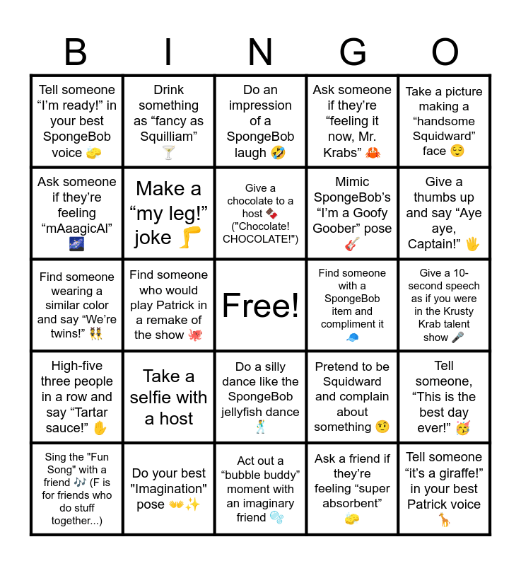 SpongeBob Bingo Card