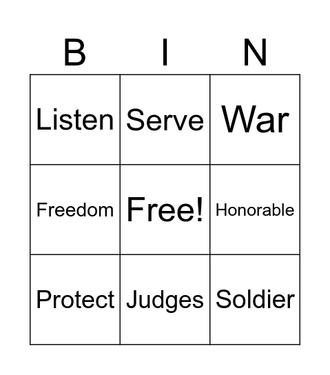 Veterans Day Bingo Card