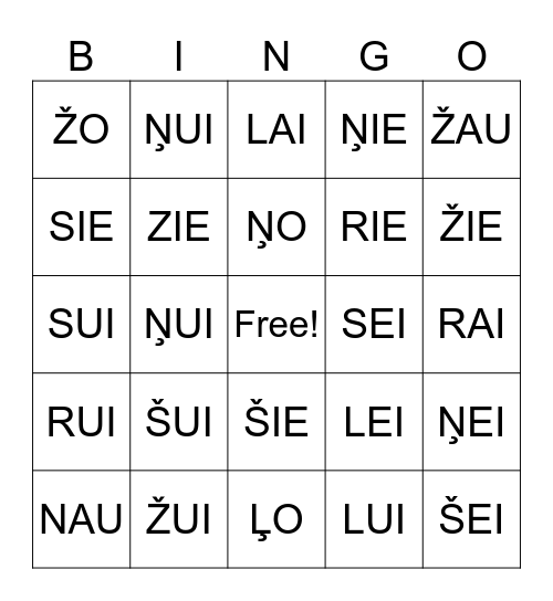 Zilbes ar divskaņiem Bingo Card
