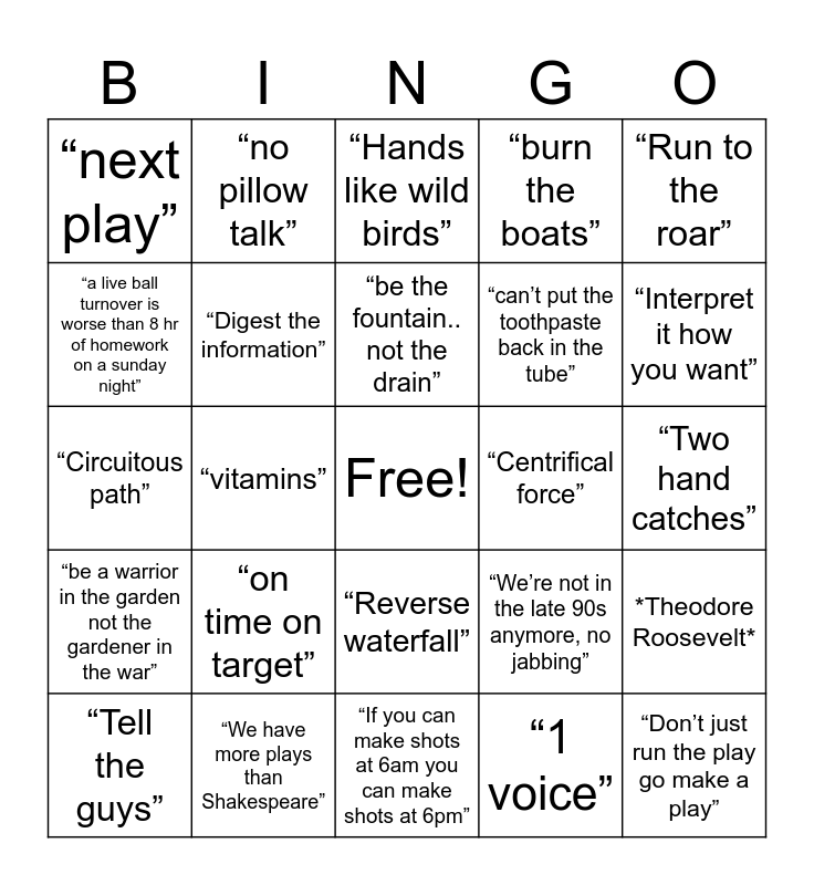 Coach Popp Bingo Card