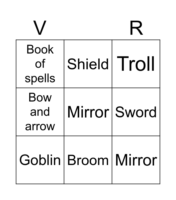 Virtual Reality Bingo Card