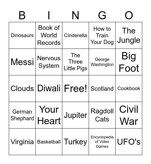 Dewey Decimal Bingo Card