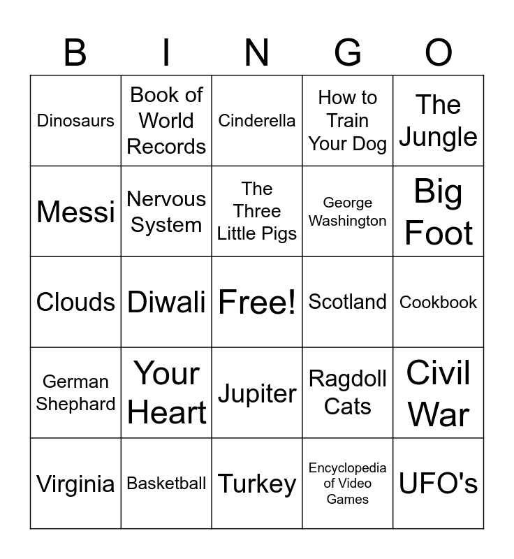Dewey Decimal Bingo Card