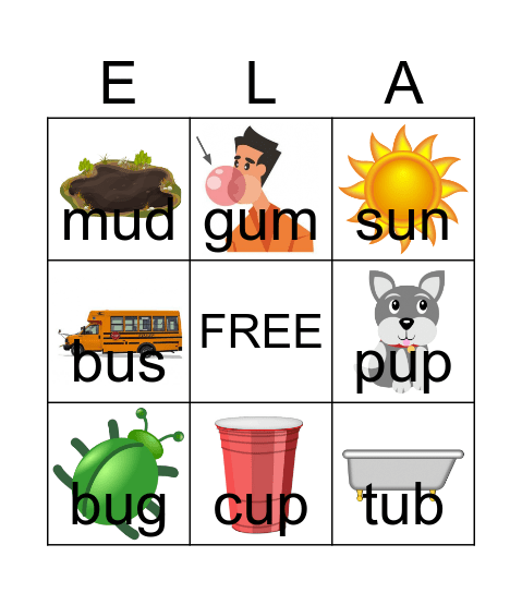 Short U Words Bingo Card