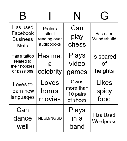 Human Bingo Card