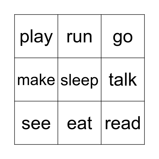 Past Tense Bingo Card
