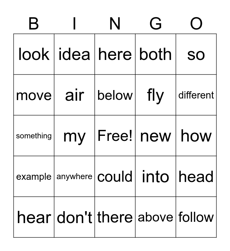Tricky Words Bingo Card