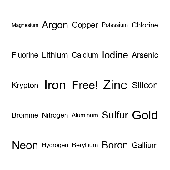 Element Bingo Card