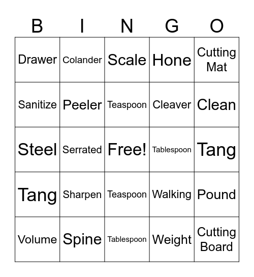 Kitchen Equipment Bingo Card