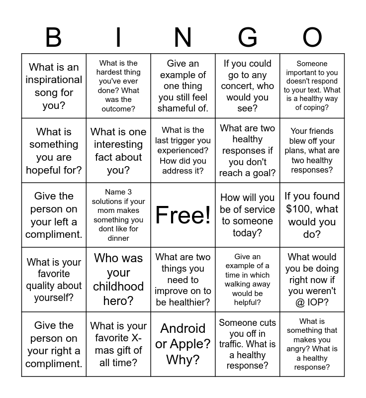 CBT Bingo Card