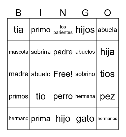 La familia Bingo Card