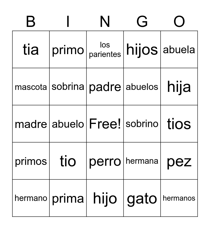 La familia Bingo Card