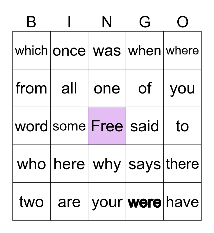 Tricky Word Bingo Card
