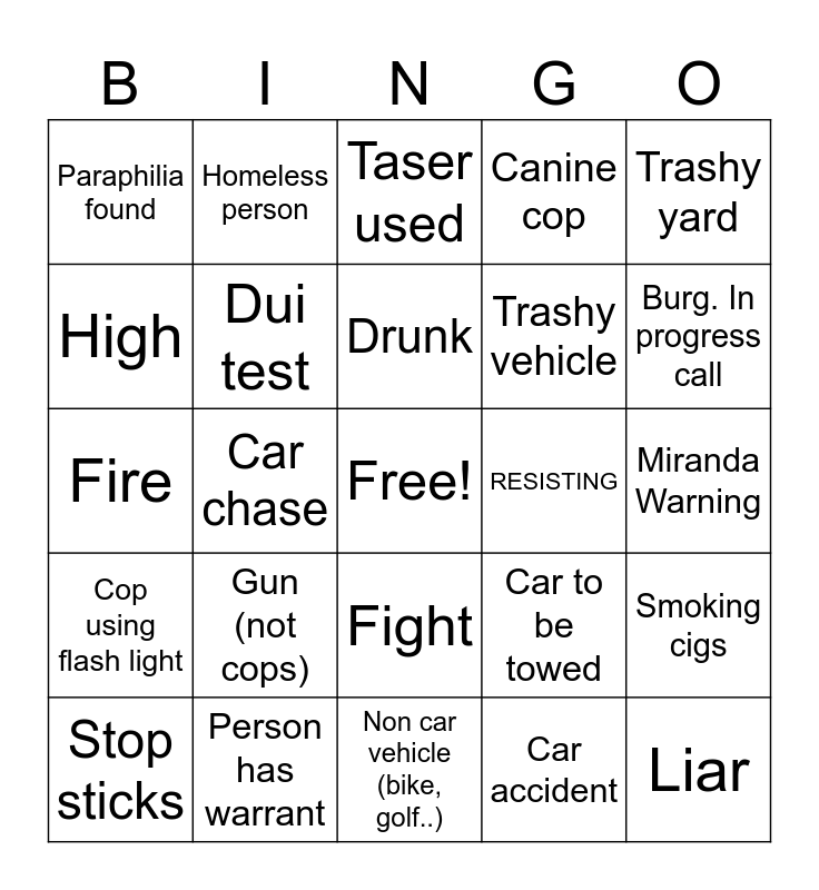 on patrol live Bingo Card