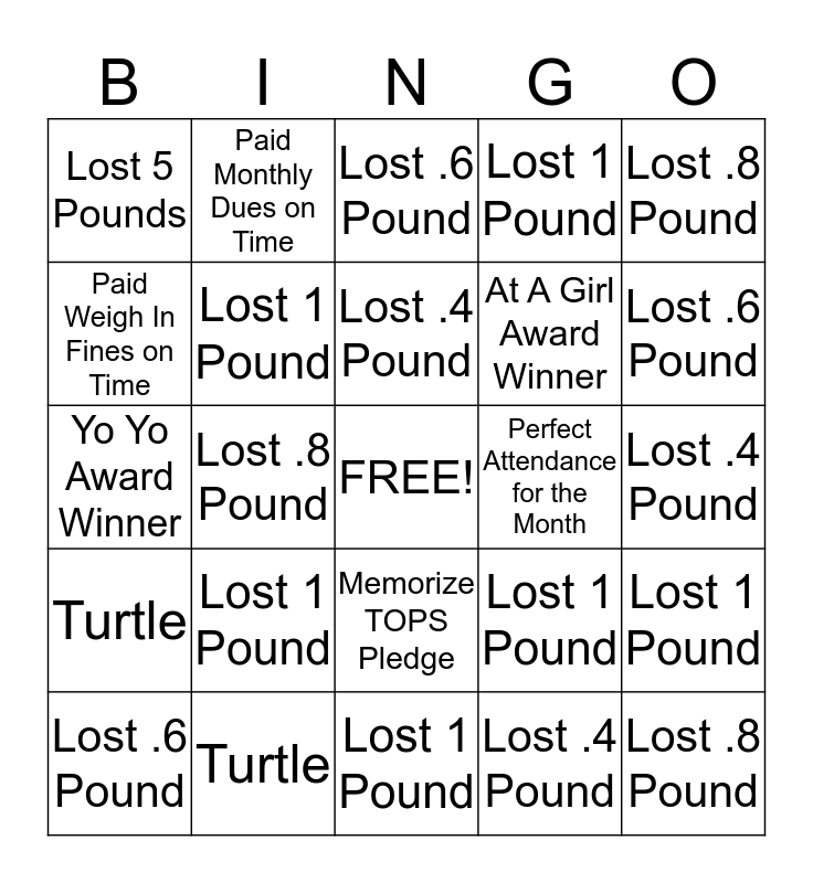 TOPS Bingo #0535 Bingo Card