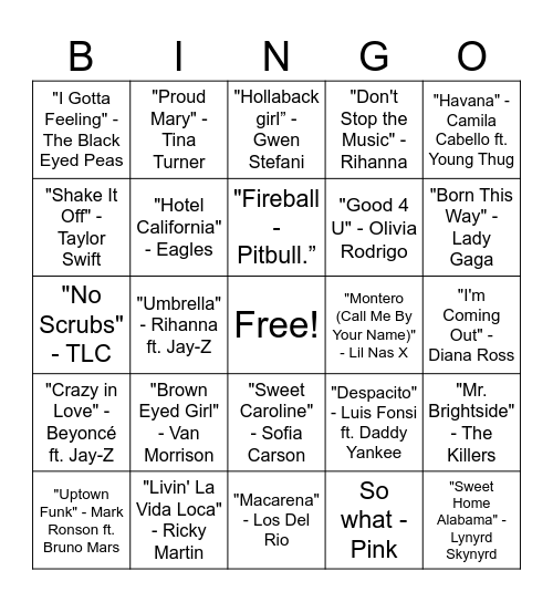 Musical Bingo Card