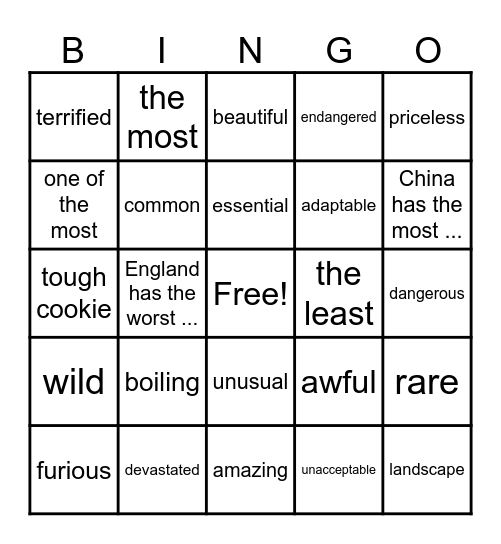 Superlatives Bingo Card