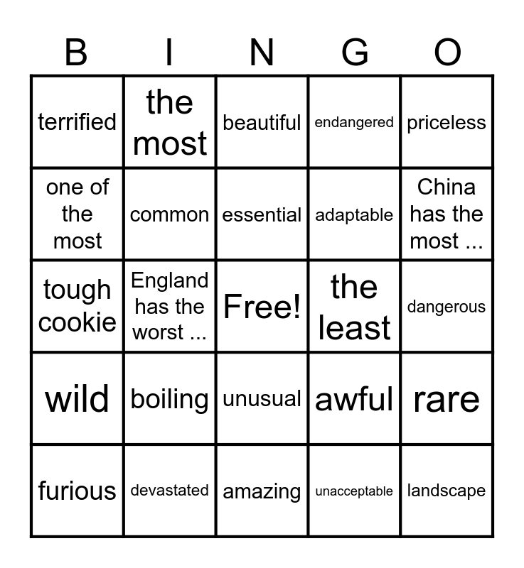 Superlatives Bingo Card