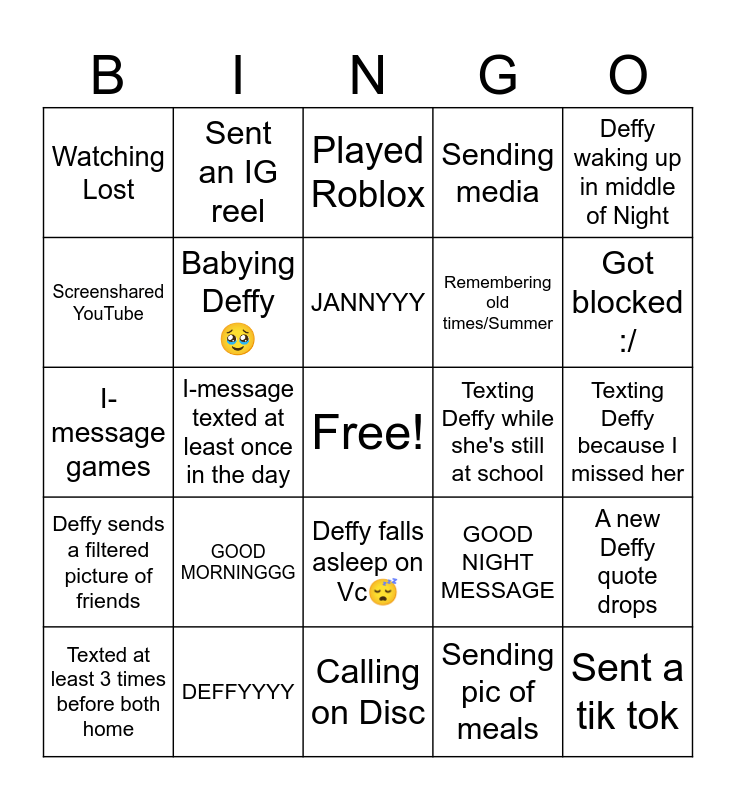 JAN AND DEFNE DAILY BINGO BOARD Bingo Card