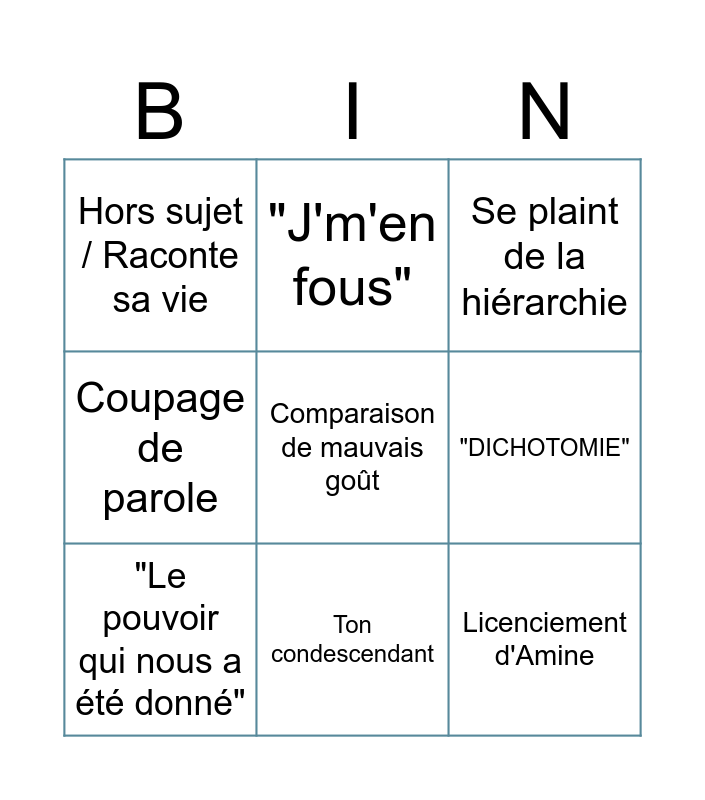 Bingo du "Ouin ouin" Bingo Card