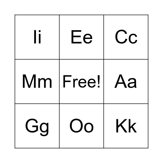 Letter Bingo Card