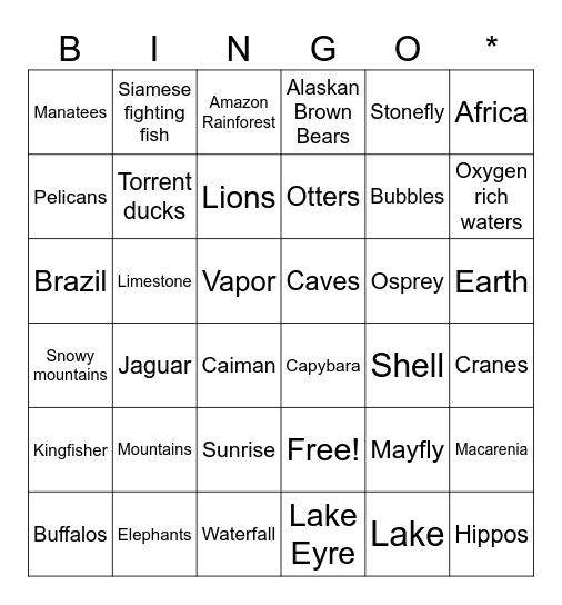 Our Planet--Fresh Water Bingo Card