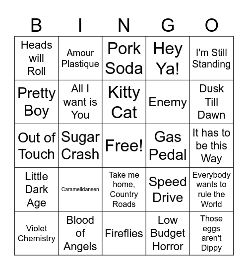 Songs from Memes/Animatics Bingo Card