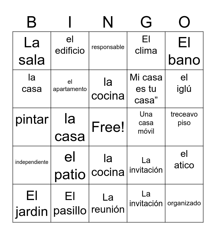 La Casa Bingo Card
