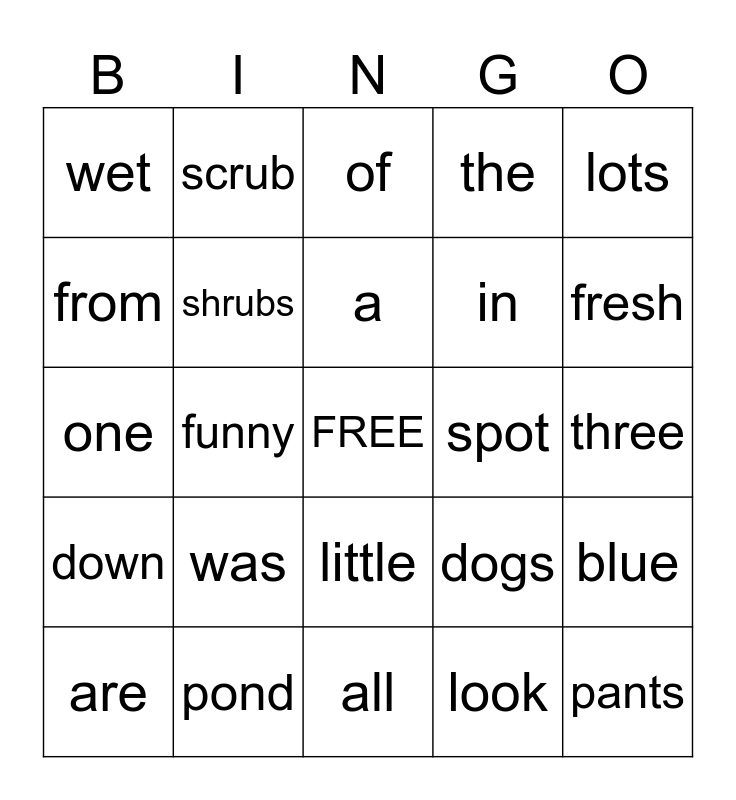 Tricky Words Bingo Card