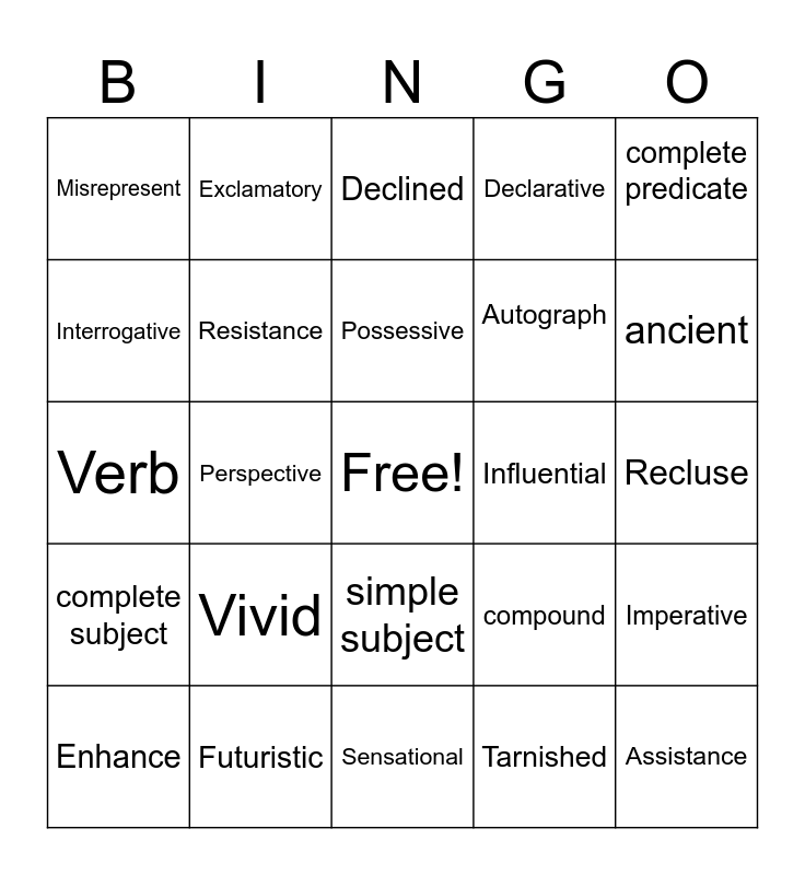 6th Grade IXL Vocabulary words Bingo Card