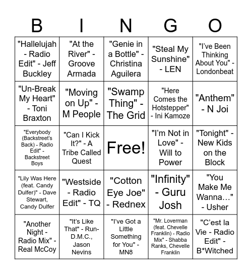 Pop Music Bingo Round #4 Bingo Card