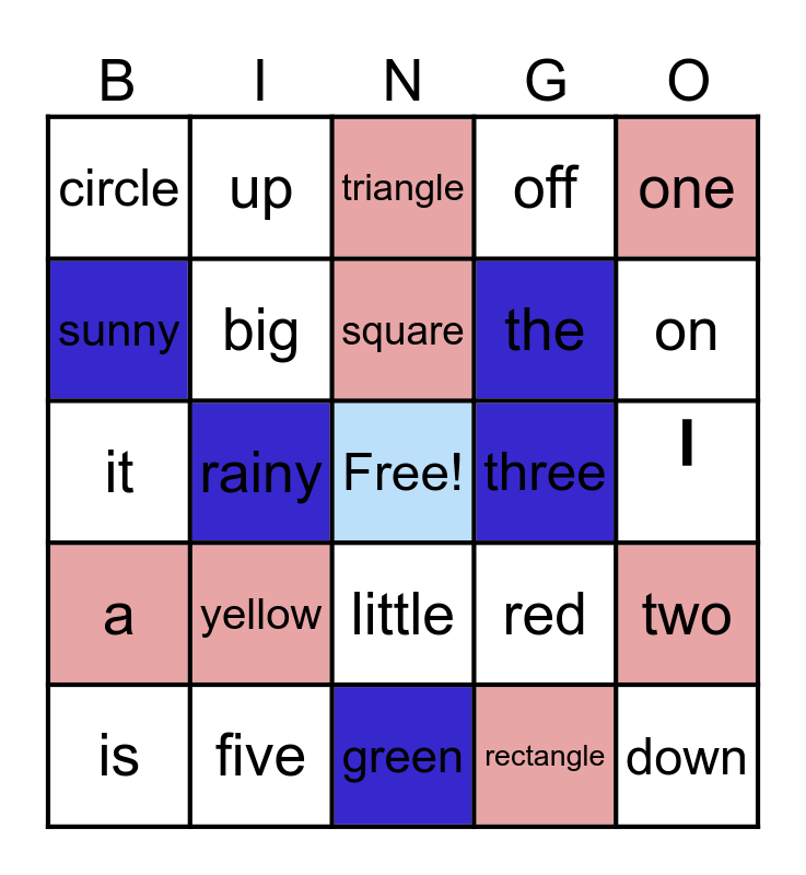 Sight Words Bingo Card
