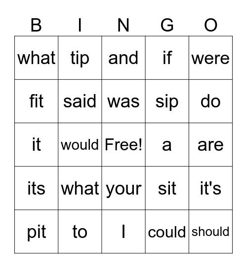 UFLI Bingo Card