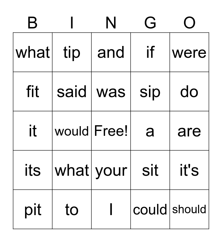 UFLI Bingo Card
