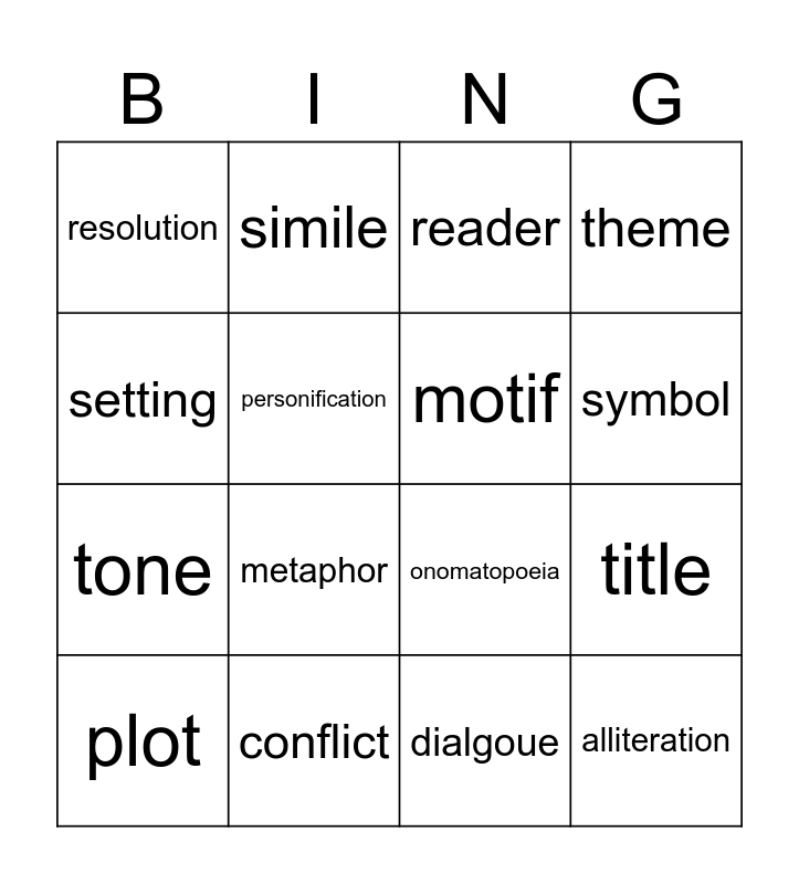 Literary Elements Bingo Card