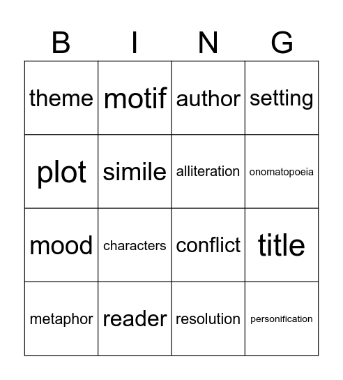 Literary Elements Bingo Card