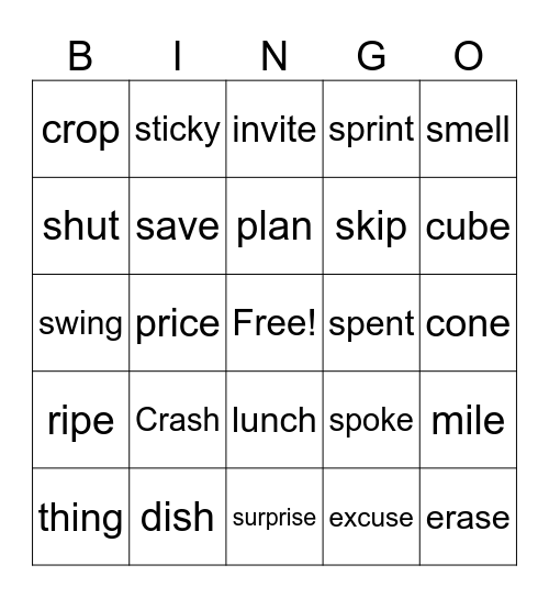 Spelling Words Bingo Card