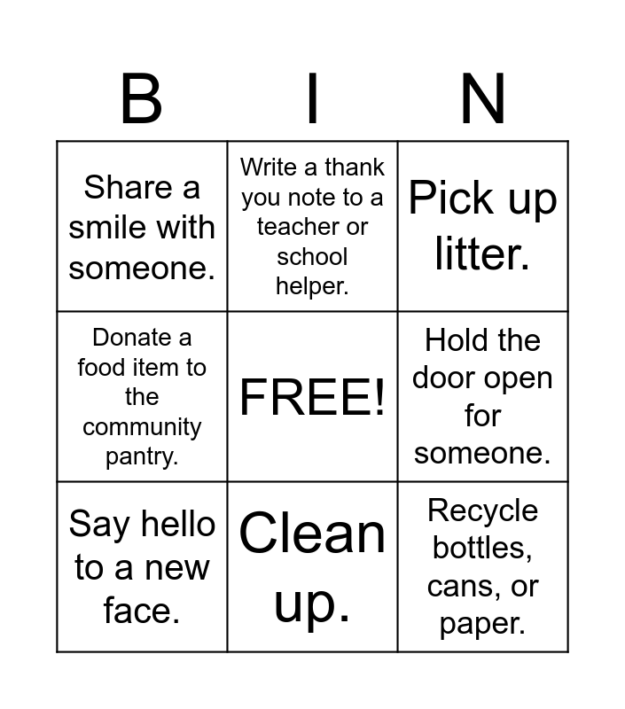 Good Neighbor Bingo Card