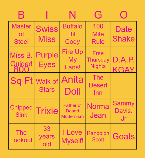 Drag & Fly Tour Bingo Card